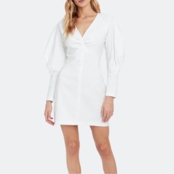 A.L.C. | Dresses | Alc Aila White Long Puff Sleeve Linen Mini Dress ...